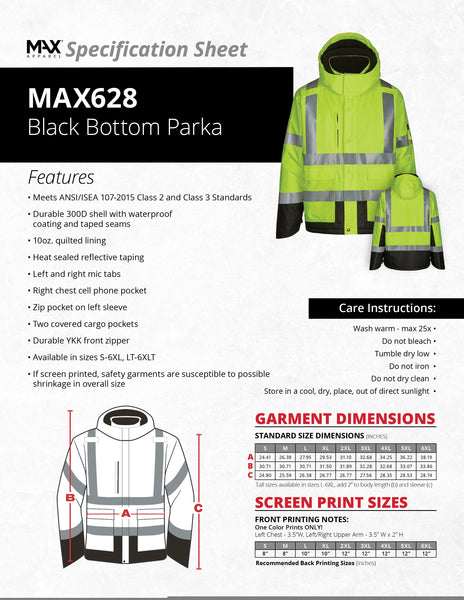 MAX Apparel 628 Black Bottom Parka, Small - 6XL, Large Tall - 6XL Tall ...